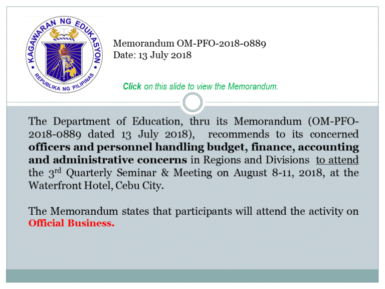 DepEd Memorandum- 2018 3rd Quarter Seminar – PHILIPPINE ASSOCIATION FOR ...