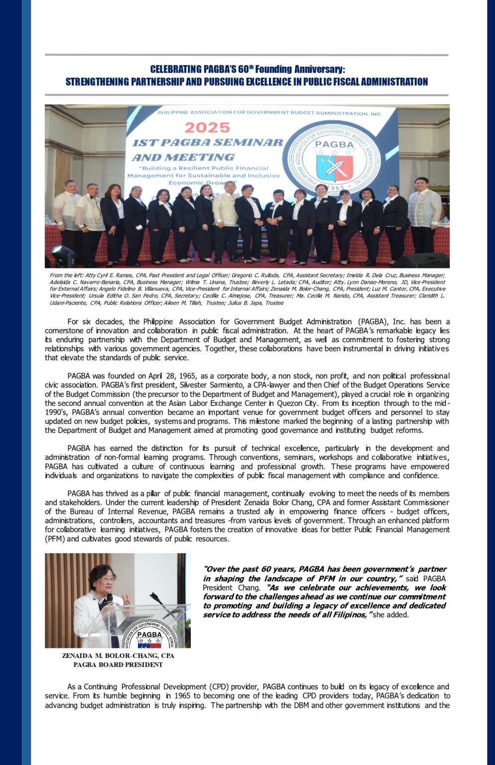 CELEBRATING PAGBA’S 60th Founding Anniversary: STRENGTHENING ...