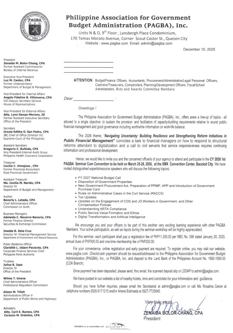 Download Invitation for 2026 1st PAGBA Seminar cum Convention to be ...